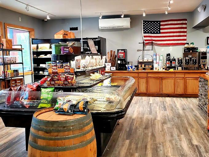 Inside, the American flag proudly watches over barrels of snacks and deli cases full of promise. This isn't just shopping&mdash;it's a patriotic duty to sample everything.