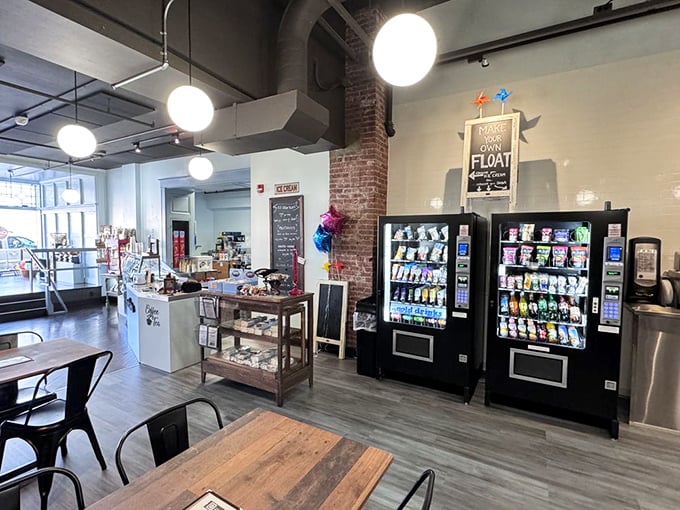 Where industrial-chic meets retro sweet dreams. Exposed brick walls and modern lighting create the perfect backdrop for candy nostalgia.