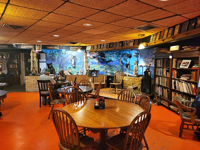 Step inside and discover a dining room that's part museum, part library, and all Florida cracker charm. That mural tells stories the menu can't.