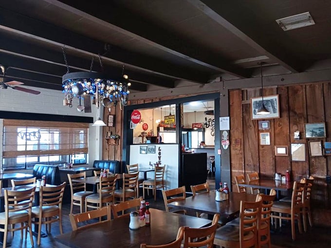 Wood-paneled walls and honest comfort create the kind of atmosphere where great meals become lasting memories.