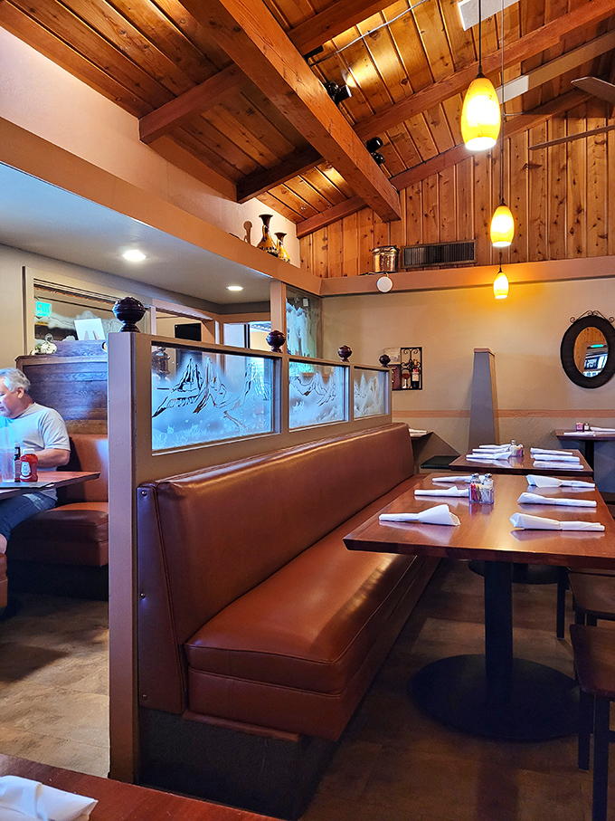 Warm wooden beams and cozy leather booths create that perfect "I've found my new favorite place" feeling. Comfort begins before the food arrives.