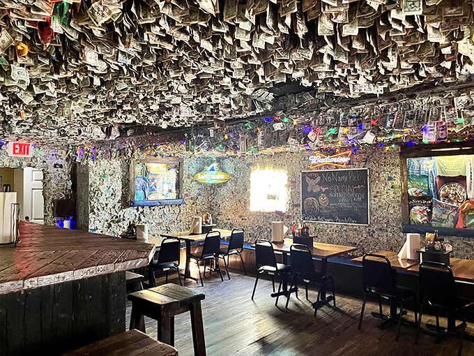 Money doesn't grow on trees, but at No Name Pub, it hangs from the ceiling&mdash;thousands of dollar bills creating perhaps the world's most expensive wallpaper.