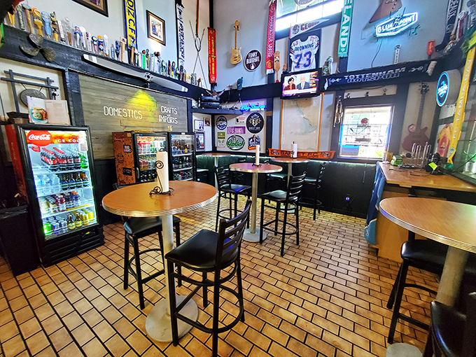 Inside, beer memorabilia and decades of collected character create the kind of genuine tavern atmosphere that corporate chains spend millions trying to replicate.