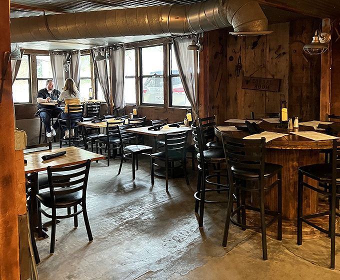 Inside, wood-paneled walls and simple furnishings create the perfect backdrop for serious steak consumption. No distractions, just dinner.