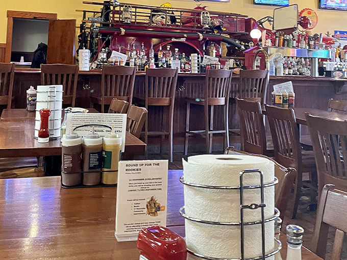 The bar's centerpiece&mdash;an actual fire truck&mdash;proves that whoever said "don't play with your food" never considered "don't play with fire trucks."