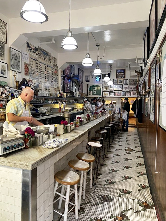 Eighteen stools of happiness where strangers become friends over shared love of spectacular seafood and elbow-rubbing camaraderie.