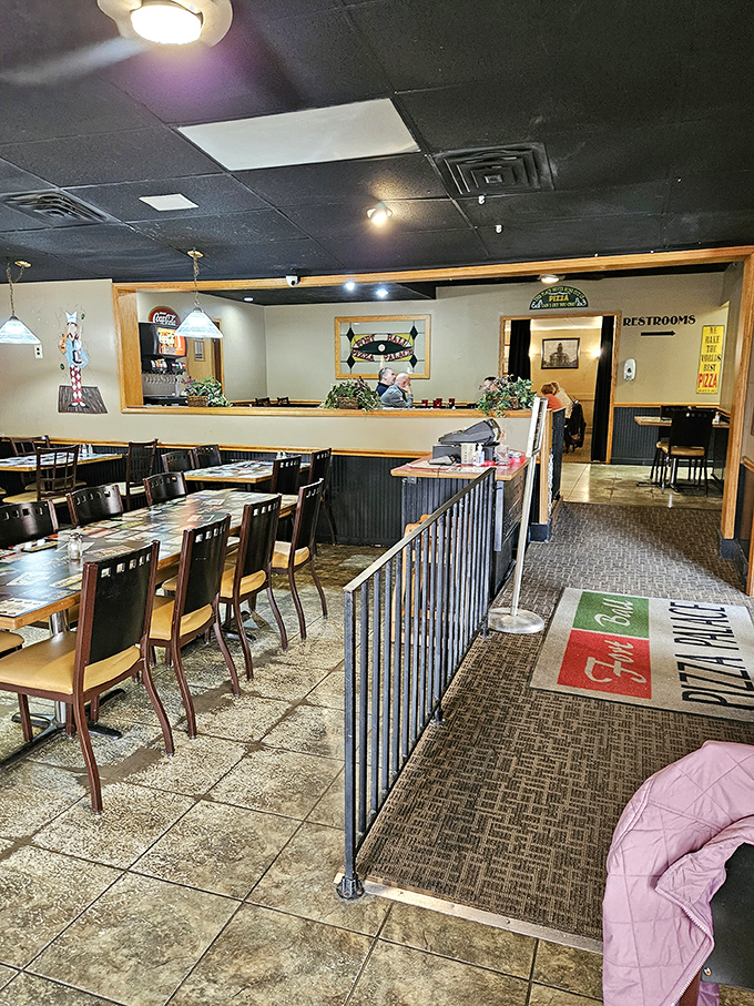 Step inside this cozy dining room where comfort food dreams come true on checkered tablecloths.