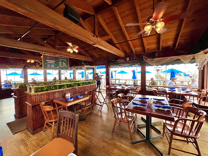 Rustic wooden beams and nautical charm create the perfect backdrop for ocean views. This isn't just a meal&mdash;it's a California postcard come to life.