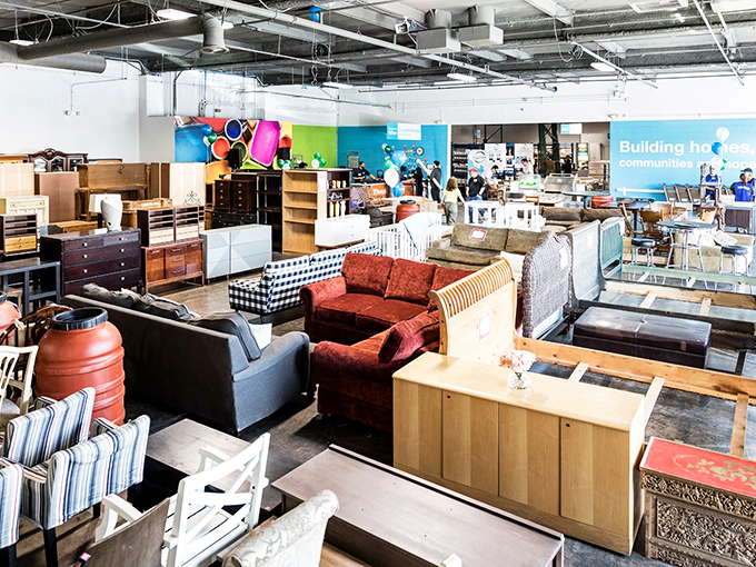 Furniture paradise awaits! From plush sofas to sturdy tables, the ReStore's showroom feels like the living room section of a department store that time-traveled from various decades.