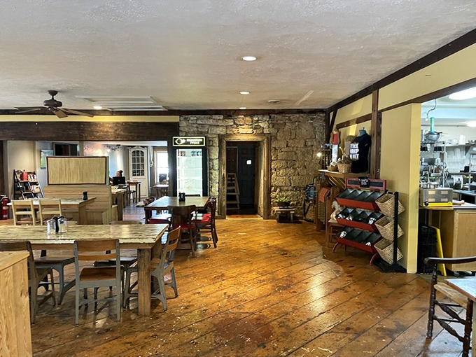 Stone walls and wooden floors create the perfect backdrop where every meal feels like a cherished family gathering.