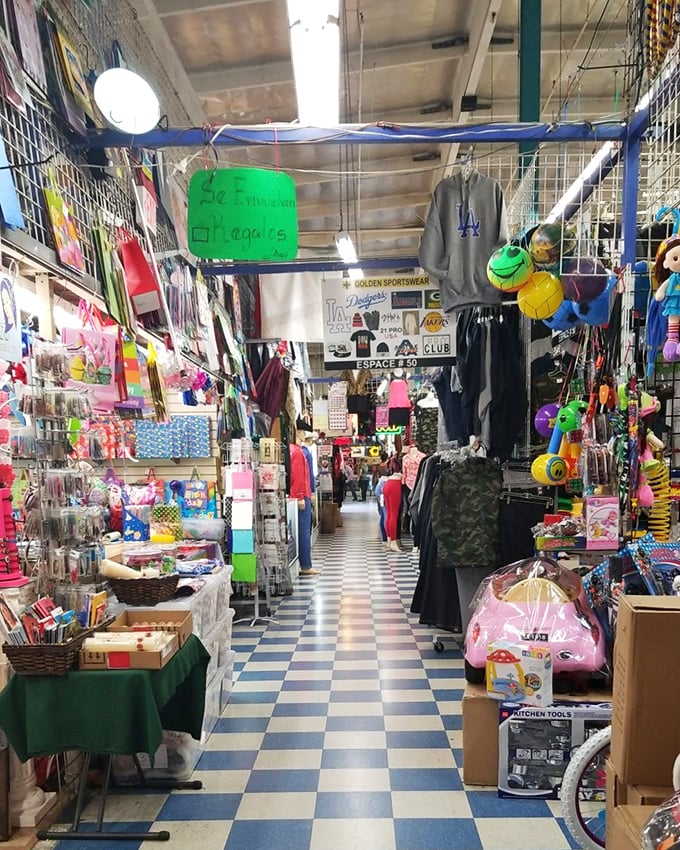 Blue and white checkered floors lead you through a retail wonderland. This isn't shopping&mdash;it's an expedition where every turn reveals new possibilities.