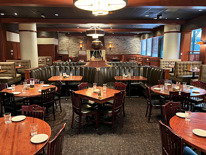 Where leather meets wood meets stone, the dining room strikes that perfect balance&mdash;upscale enough for date night, comfortable enough that you won't miss the game.