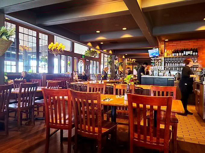 Settle into a cozy booth at The Kettle and enjoy the warm, welcoming atmosphere of this classic spot.