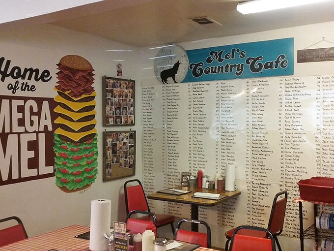 Wall of fame or wall of shame? The legendary Mega Mel challenge has humbled many brave souls, while the classic red chairs have witnessed countless food epiphanies.