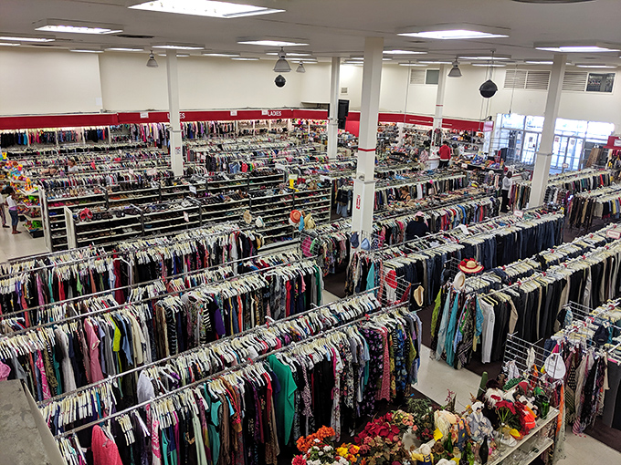 Row after glorious row of clothing stretches toward the horizon. It's like the Library of Congress, but for fashion finds instead of books.