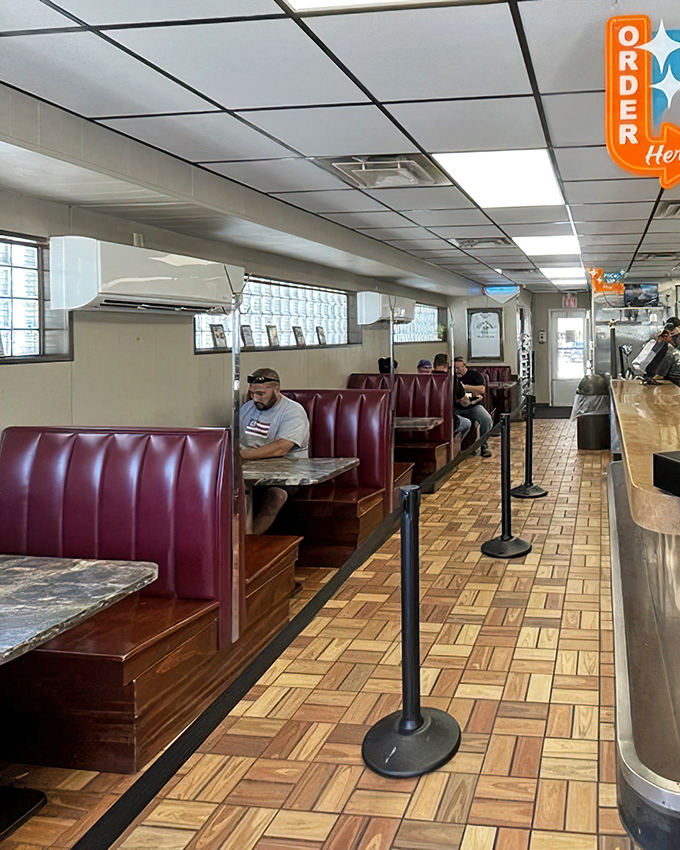 Classic red vinyl booths and parquet floors transport you to a simpler time when conversations happened face-to-face and calories didn't count.