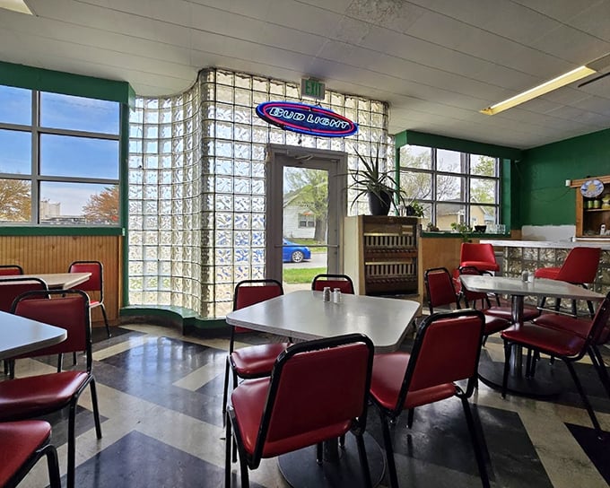 Time travel isn't science fiction here&mdash;it's just walking through the door. Glass blocks filter sunlight onto checkerboard floors and cherry-red chairs.