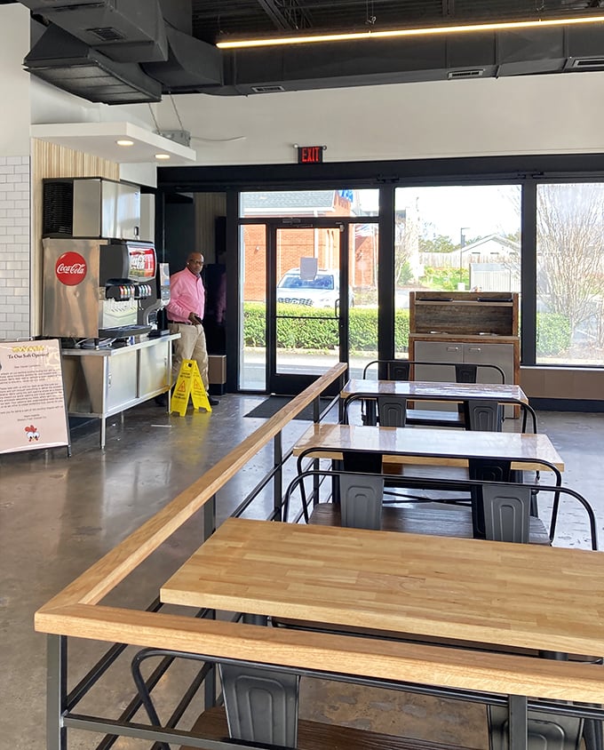 Modern meets comfort in this bright, airy dining space. Those metal chairs say "we're trendy," but everything else whispers "stay awhile and eat something incredible."