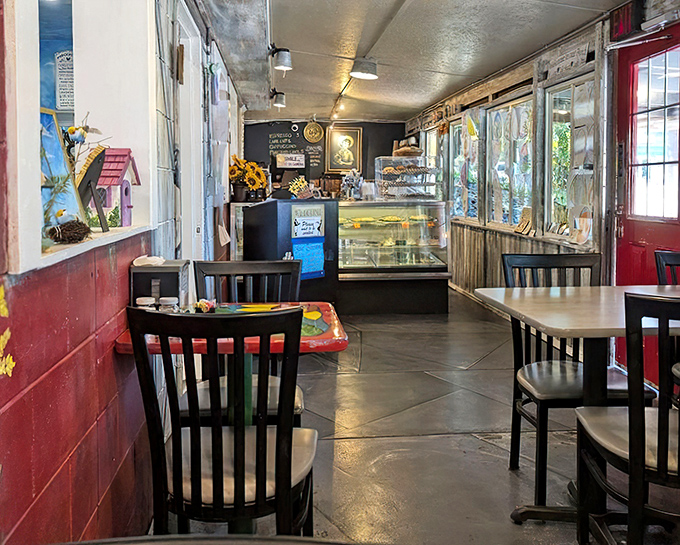 Simple tables, rustic walls, and a display case that beckons&mdash;this is where conversations flow as freely as the coffee refills. 