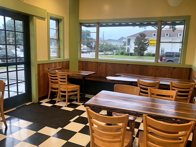 The checkered floor and wooden wainscoting aren't trying to impress anyone, but they create the perfect backdrop for unforgettable comfort food.