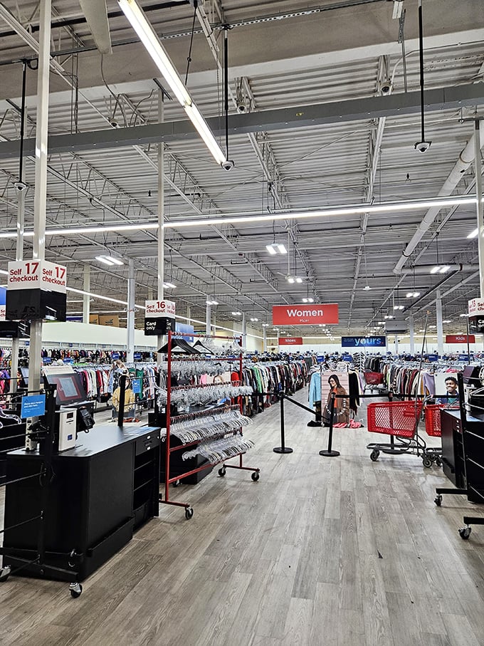 Endless racks stretch toward industrial ceilings like a retail Grand Canyon. This isn't shopping&mdash;it's an expedition requiring comfortable shoes and determination.
