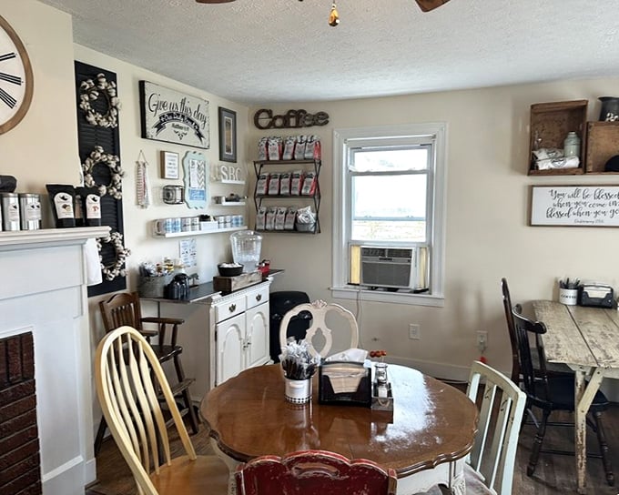 Inside, farmhouse chic meets breakfast paradise. This isn't interior design &ndash; it's a love letter to Southern comfort.