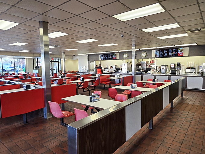 Red booths and no-nonsense counters&mdash;this isn't retro by design, it's authentic by survival. Burger history preserved in its natural habitat.