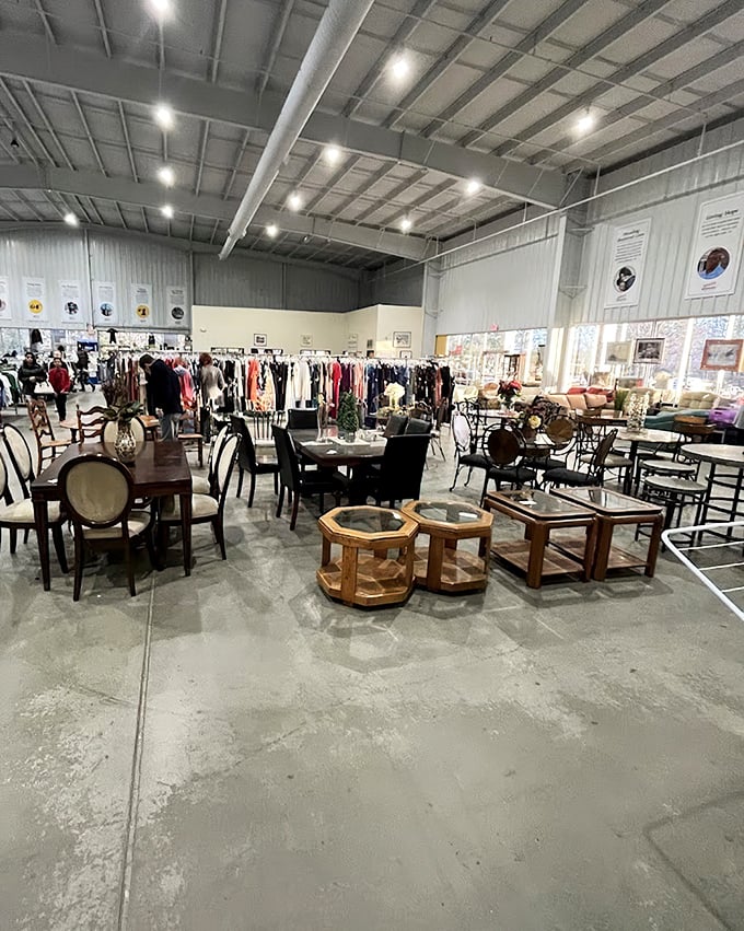 Dining sets and coffee tables await their second act. One shopper's castoff becomes another's conversation piece in this furniture wonderland.