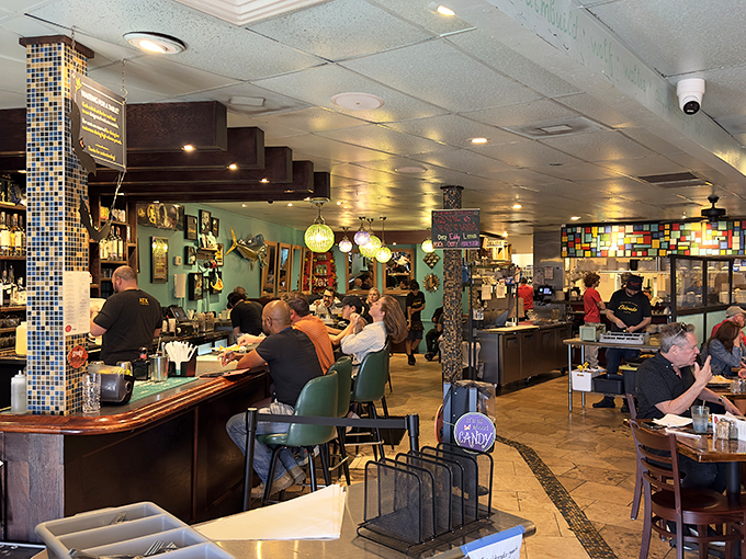 Inside, colorful mosaic columns and mint-green walls create the perfect backdrop for Austin's enchilada enthusiasts to worship at the altar of cheese.