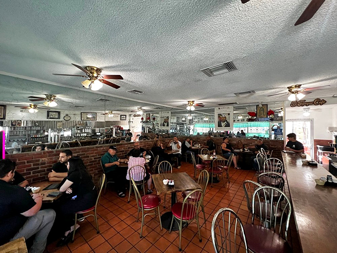 Inside, the classic diner aesthetic &ndash; ceiling fans, brick dividers, and well-worn tables &ndash; creates the perfect stage for food that outshines any fancy decor.