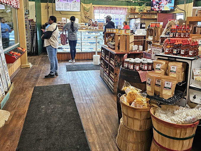 Inside the country store, wooden barrels and rustic displays create the perfect backdrop for apple-hunting expeditions. Resistance to filling your basket is futile.