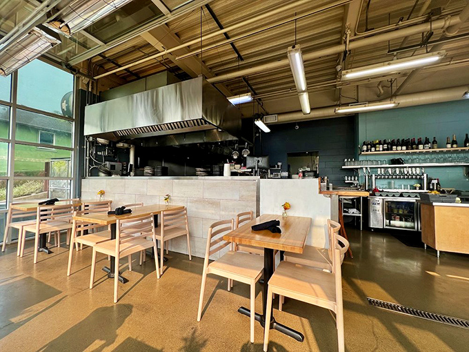 Simplicity speaks volumes in this airy, open space. Light wood, concrete floors, and an open kitchen create the perfect backdrop for seafood that needs no fancy setting to shine.
