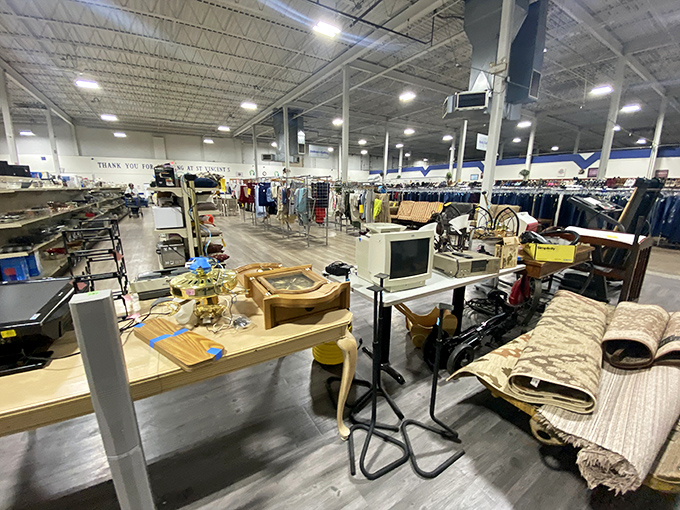 A warehouse of possibilities! Every aisle tells a different story, with furniture, electronics, and household items waiting for their second act.
