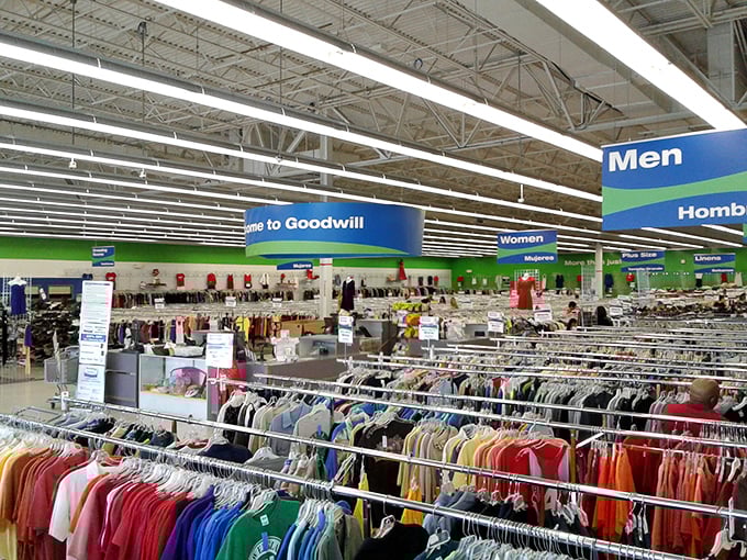 A retail wonderland stretches to the horizon. Color-coded sections create order from chaos, turning what could be overwhelming into a thrifter's paradise.