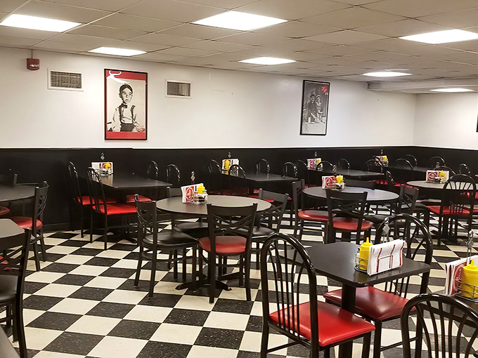 Classic black and white checkered floors and red chairs&mdash;not because some designer thought it was trendy, but because some traditions just work.