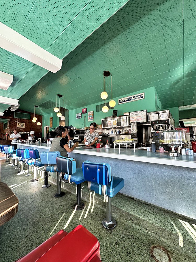 Inside, that unmistakable turquoise ceiling and classic counter setup whispers sweet nothings to your inner child who just wants comfort food.