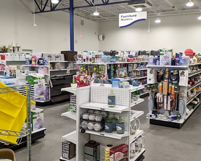 Neatly organized shelves that would make Marie Kondo weep with joy. The housewares section offers everything from wine glasses to "what-is-that-exactly?" conversation pieces.