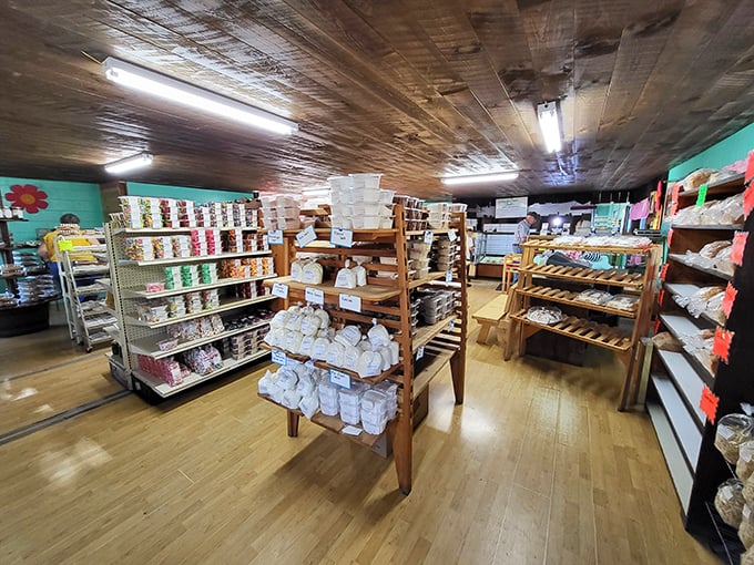Wooden shelves laden with homemade goodness – this isn't just a bakery, it's a carbohydrate cathedral where calories don't count and diet plans come to die.
