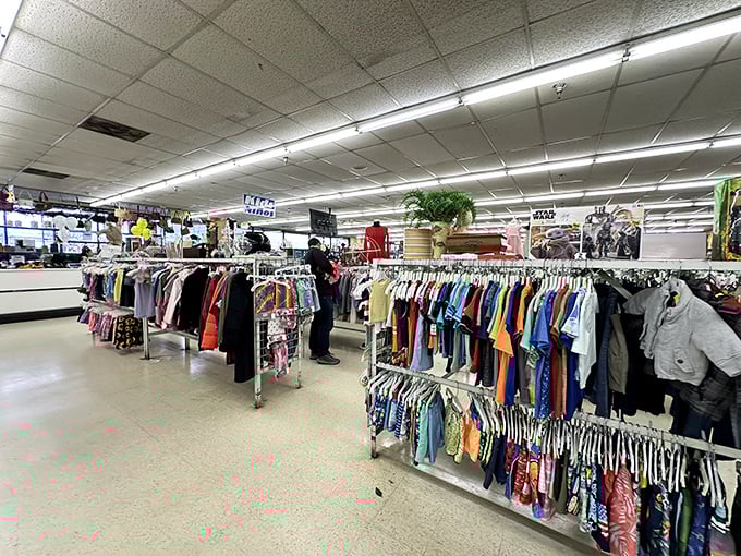 Rainbow rows of clothing stretch as far as the eye can see, each rack a potential goldmine of fashion finds at fraction-of-retail prices.