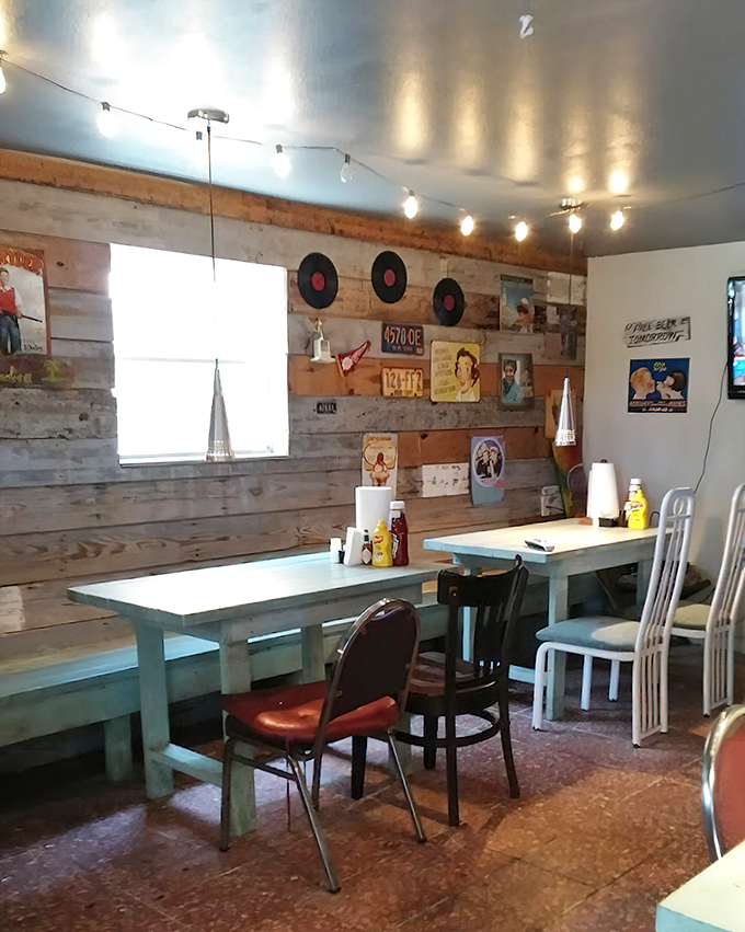 Inside, vinyl records and vintage signs create the perfect backdrop for burger bliss. Like your cool uncle's garage, if he could cook.