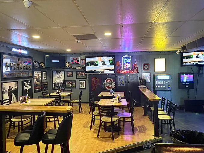 OSU memorabilia meets neighborhood comfort. This isn't just a dining room&mdash;it's Columbus's living room, where wooden tables have heard decades of sports debates and celebration toasts.
