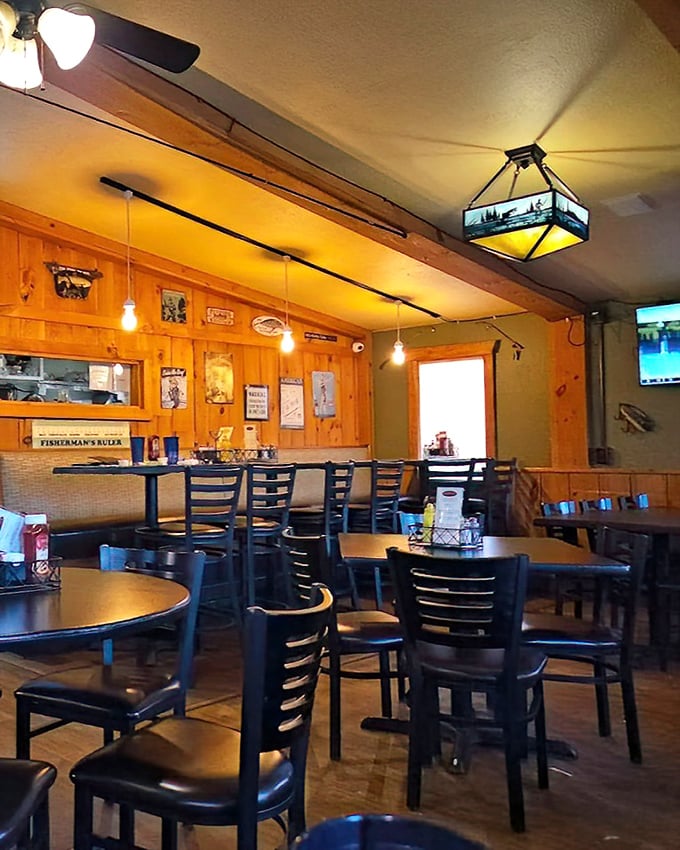 Knotty pine walls and fishing-themed decor create that perfect "Up North" atmosphere where comfort food tastes even better.
