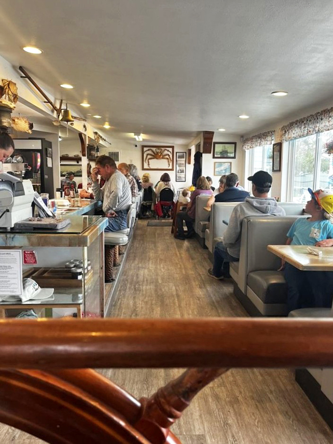 Inside, the cozy dining room buzzes with locals and travelers alike, all drawn by the promise of fresh seafood and that unmistakable community vibe.