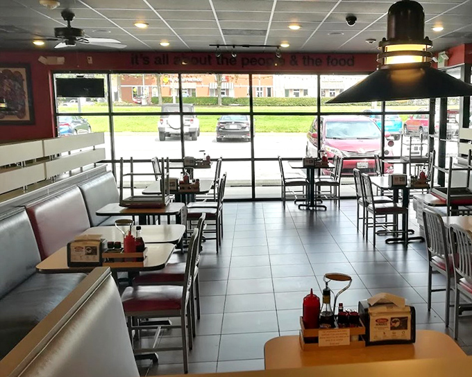 Simple, clean, and focused on what matters. The interior's red walls and no-nonsense design tell you immediately: we're serious about the food, not the frills.