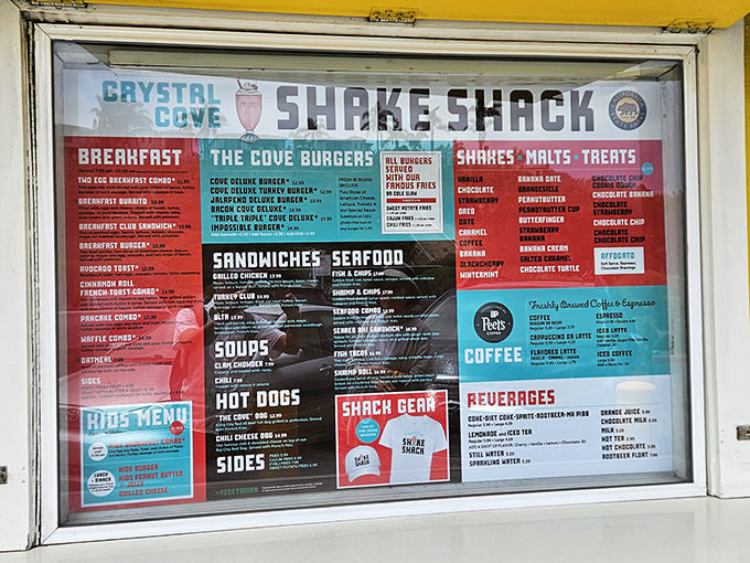 The menu board reads like a love letter to comfort food classics, with the date shake standing as the signature California indulgence.