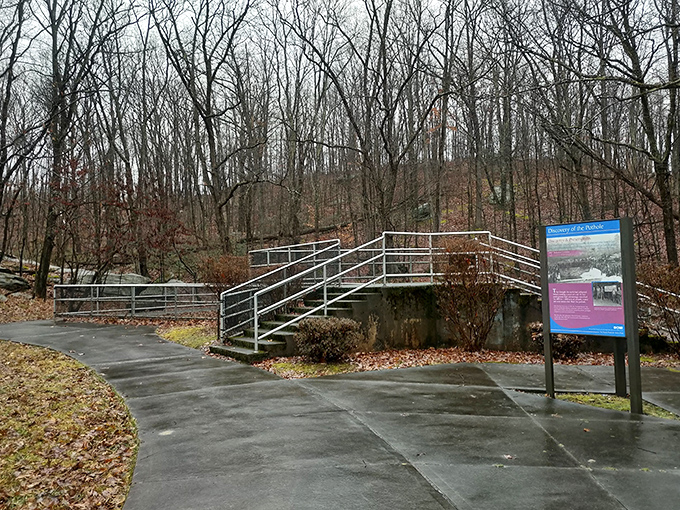 The pathway to Pennsylvania's past. This metal staircase and observation deck lead visitors to one of nature's most unusual ice age souvenirs.