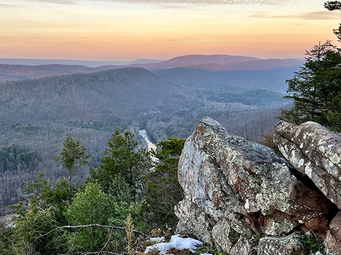Sunset transforms the valley into a painter's dream. Those purple mountain majesties aren't just for songs—they're right here in Pennsylvania.