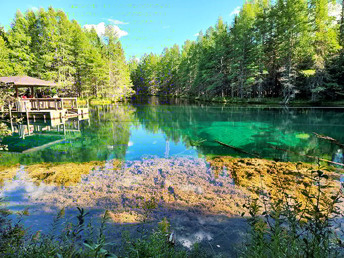 Caribbean waters in the Midwest? The spring's crystal clarity reveals an underwater world of ancient logs and limestone formations. 