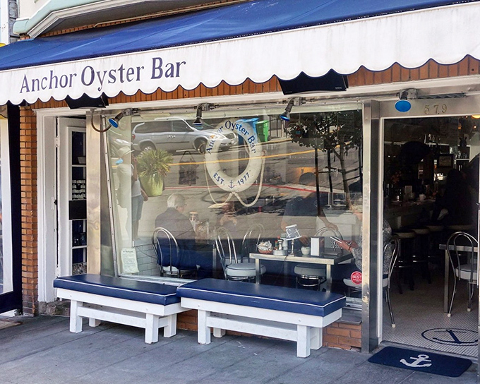 Anchor Oyster Bar's charming storefront looks like it sailed straight out of a coastal postcard into San Francisco's Castro neighborhood.
