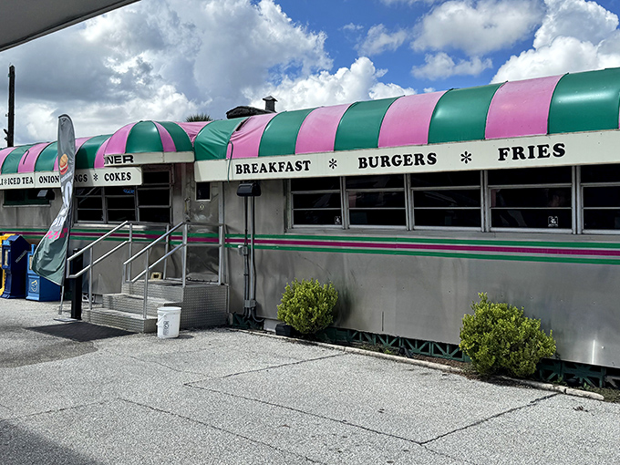 Angel's Dining Car's pink and green striped awning isn't just eye-catching &ndash; it's been catching hungry travelers for generations.